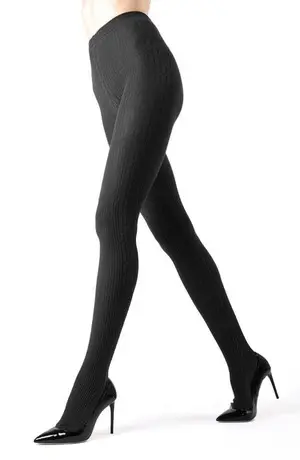 MEMOI Cable Stitch Sweater Tights Dark Gray Heather
