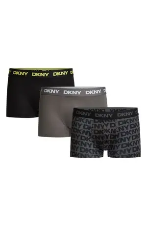 Dkny 3-pack Ultralight Microfiber Mesh Trunks - Black Lime/jet/blackjet