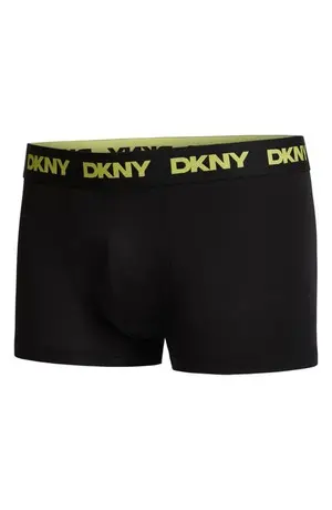 Dkny 3-pack Ultralight Microfiber Mesh Trunks - Black Lime/jet/blackjet
