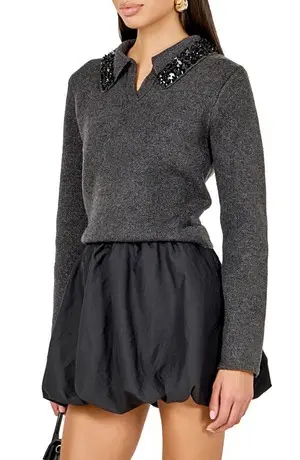 Endless Rose Jewel Trimmed Collar Sweater