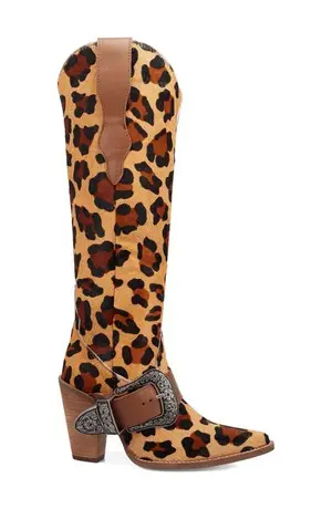 DINGO Spur Crazy Calf Hair Over-the-knee Boots - Leopard