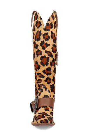 DINGO Spur Crazy Calf Hair Over-the-knee Boots - Leopard