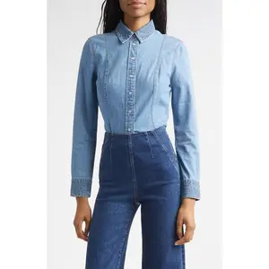 Veronica Beard Eddie Rhinestone Trim Denim Top