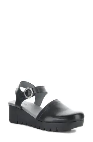 Fly London Ankle Strap Platform Wedge Clogs - Black