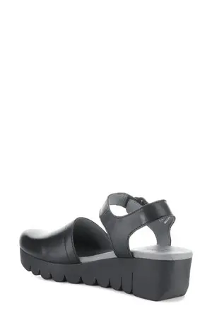 Fly London Ankle Strap Platform Wedge Clogs - Black
