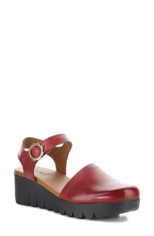 Fly London Ankle Strap Platform Wedge Clogs - Red