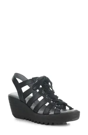 Fly London Litu Strappy Platform Wedge Sandal - Black