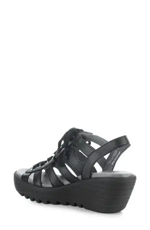 Fly London Litu Strappy Platform Wedge Sandal - Black
