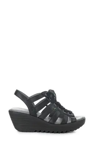 Fly London Litu Strappy Platform Wedge Sandal - Black