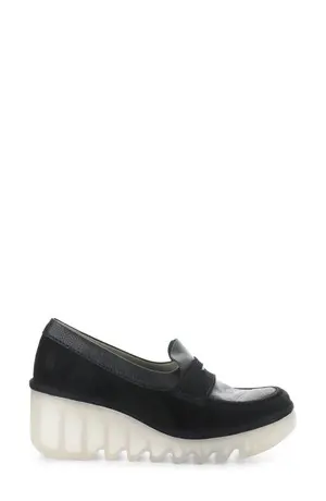 Fly London Bilz Platform Wedge Loafer - Black