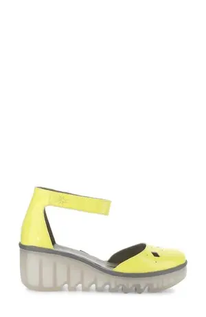 Fly London Boij Ankle Strap Platform Wedge Pumps - Lemon