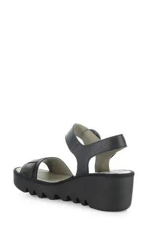 Fly London Beik Platform Wedge Sandal - 001 Black/graph