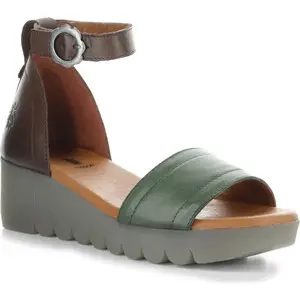 Fly London Voik Ankle Strap Platform Wedge Sandal - Green/brown