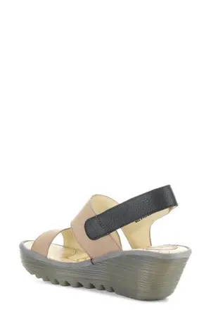 Fly London Yaad Platform Wedge Slingback Sandal - Taupe/black