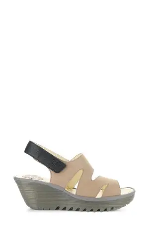 Fly London Yaad Platform Wedge Slingback Sandal - Taupe/black
