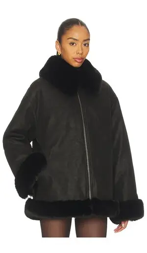 LOVERS AND FRIENDS Helly Faux Leather Jacket With Faux Fur Trim