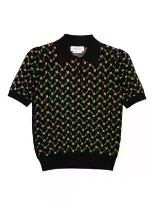 Alexander McQueen Floral-jacquard Polo Top - Black