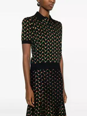 Alexander McQueen Floral-jacquard Polo Top - Black