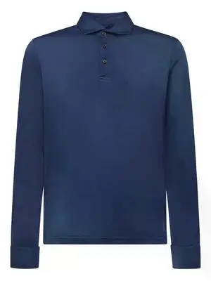 Fedeli Buttoned Long-sleeve Polo Shirt - Blue