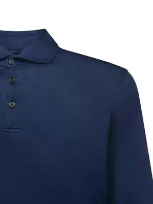 Fedeli Buttoned Long-sleeve Polo Shirt - Blue