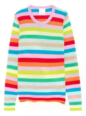 ALLUDE Striped Crew-neck Sweater - Blue