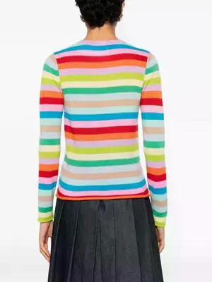 ALLUDE Striped Crew-neck Sweater - Blue