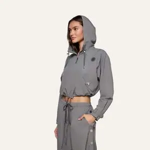 L'Agence Bronwyn Cropped Windbreaker - Medium Grey