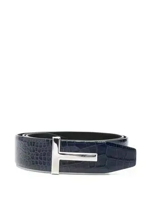 TOM FORD Crocodile-effect Leather Belt - Blue