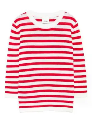 ALLUDE Striped-pattern Fine Knit Sweater - White