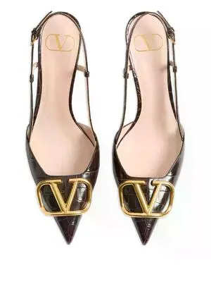 Valentino Garavani Vlogo Crocodile-effect Slingback Pumps - Brown