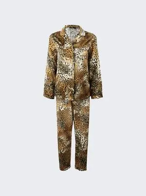Roberto Cavalli Silk Pajama Set Leopard Print - Brown