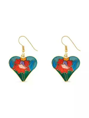 SUSAN CAPLAN 1980s Cloisonné Heart Earrings - Gold