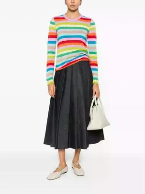 ALLUDE Striped Crew-neck Sweater