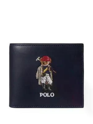 Polo Ralph Lauren Embroidered-bear Leather Billfold Wallet - Blue