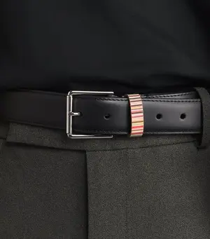 Paul Smith Leather Stripe Loop Belt - Black