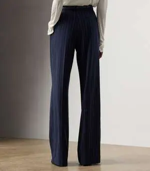 Ralph Lauren Wool Pinstripe Wide-leg Trousers - Navy