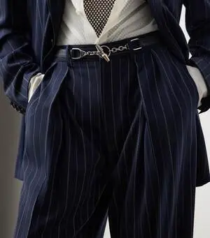 Ralph Lauren Wool Pinstripe Wide-leg Trousers - Navy
