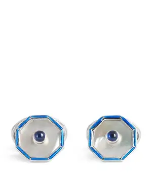 DEAKIN & FRANCIS Sterling Silver Hexagonal Sapphire Cufflinks - Blue