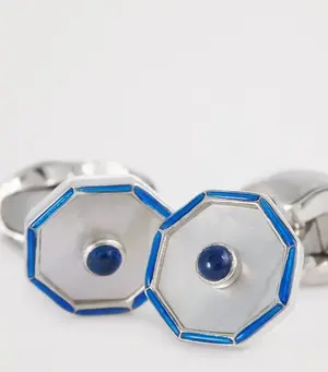 DEAKIN & FRANCIS Sterling Silver Hexagonal Sapphire Cufflinks
