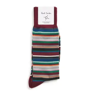 Paul Smith Organic Cotton-blend Munich Stripe Crew Socks - Red