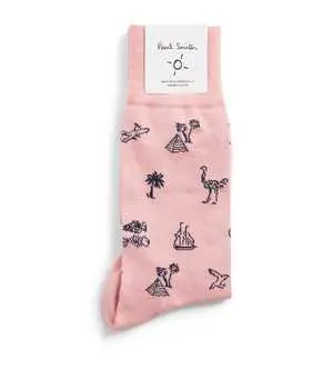 Paul Smith Organic Cotton-blend Patterned Socks - Pink