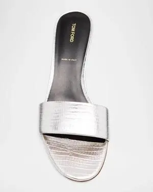 TOM FORD 55mm Embossed Metallic Leather Mules - Silver