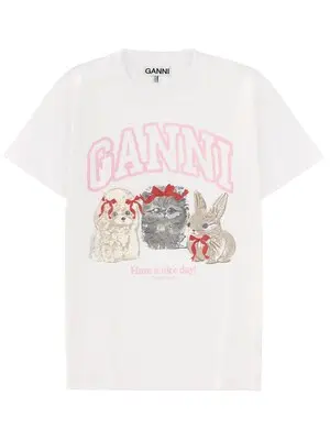 GANNI Printed Relaxed Fit T-shirt - White