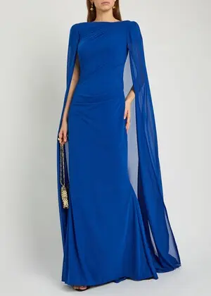 Talbot Runhof Cape-effect Draped Stretch-tulle Gown
