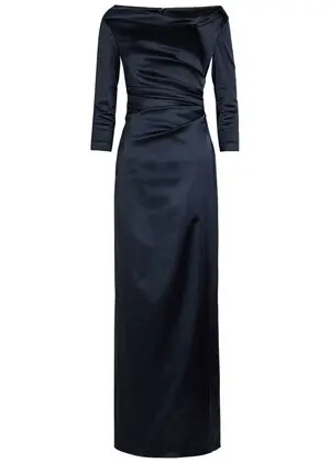 Talbot Runhof Gathered Satin Maxi Dress