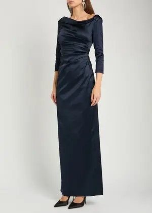 Talbot Runhof Gathered Satin Maxi Dress