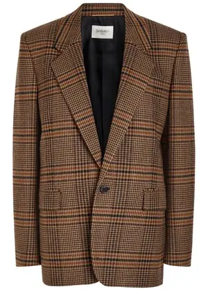Saint Laurent Houndstooth Wool Blazer - Brown