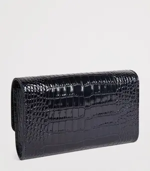 Jeffrey Levinson Leather Croc-embossed Clutch - Navy