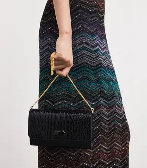Jeffrey Levinson Leather Croc-embossed Clutch - Navy