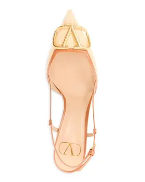 Valentino Garavani Vlogo Raffia Slingback Pumps - Beige